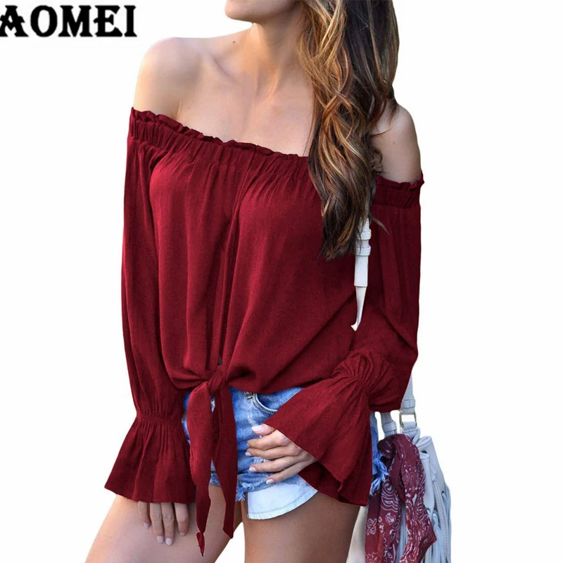 Off Shoulder Blouse Shirt For Women Backless Sexy Long Sleeve Backless