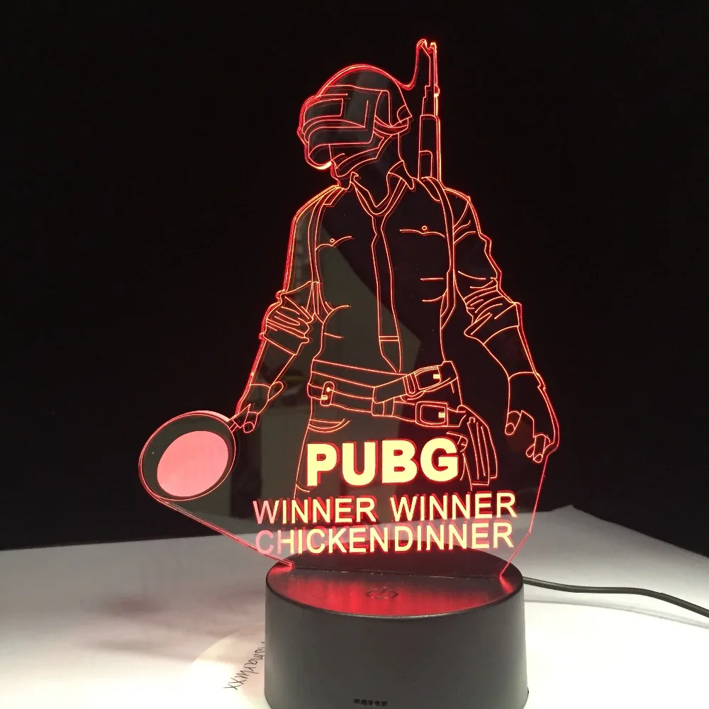 PUBG 위너 위너 치킨 디너 FPS 게임 플레이어 미지의 전장 3D 램프 7 색 변경 LED 램프, 멋진 새로운 세계 선물 ...