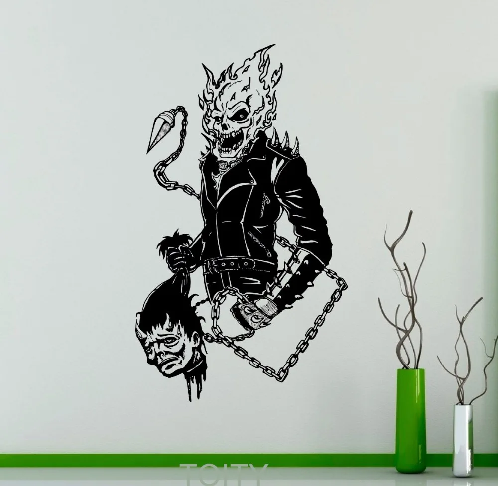 Ghost Rider Wall Sticker Comics Antiheroes Vinyl Decal Flaming Skull ...