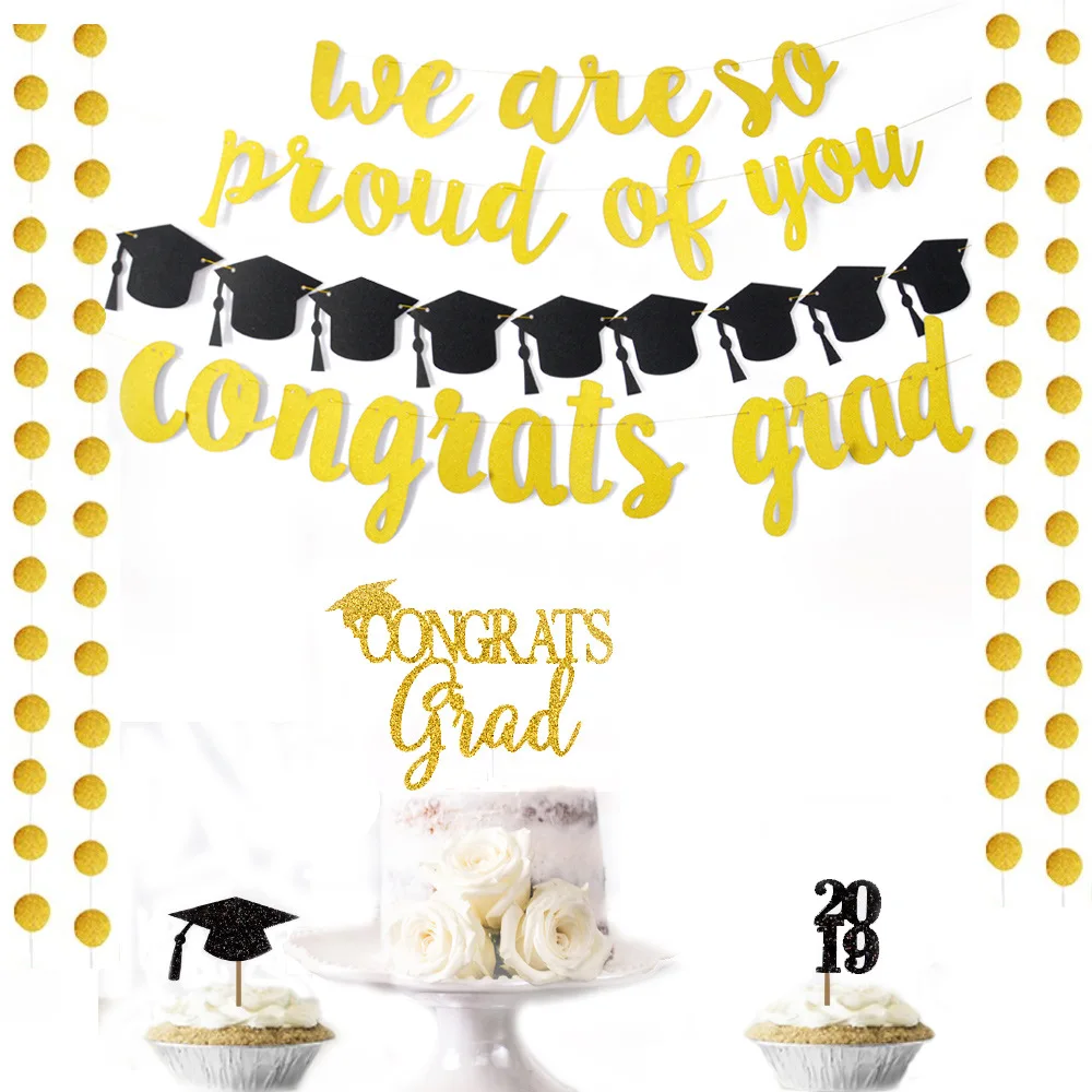 1set Gold Black Banner Garland Cake Topper We Are So Proud of You ...