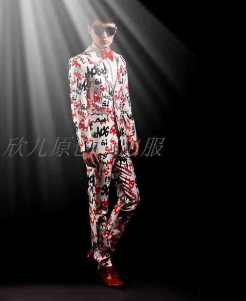 Mens Suits Set Bar nightclub loaded DJ male singer GD trend Slim ...