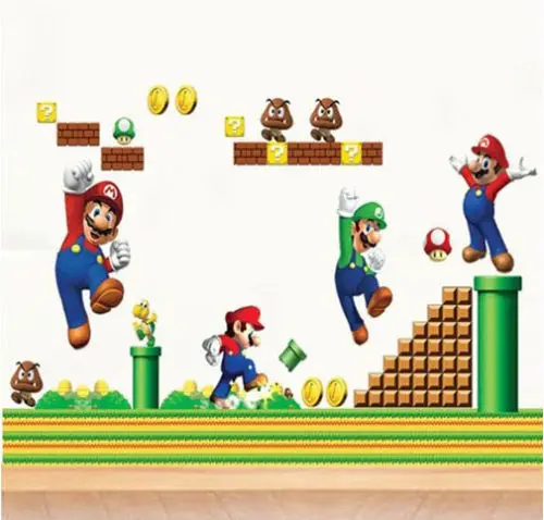 Super-Mario-Cartoon-Mural-Wall-Sticker-DIY-Vinyl-Decal-Kids-Room-Decor ...