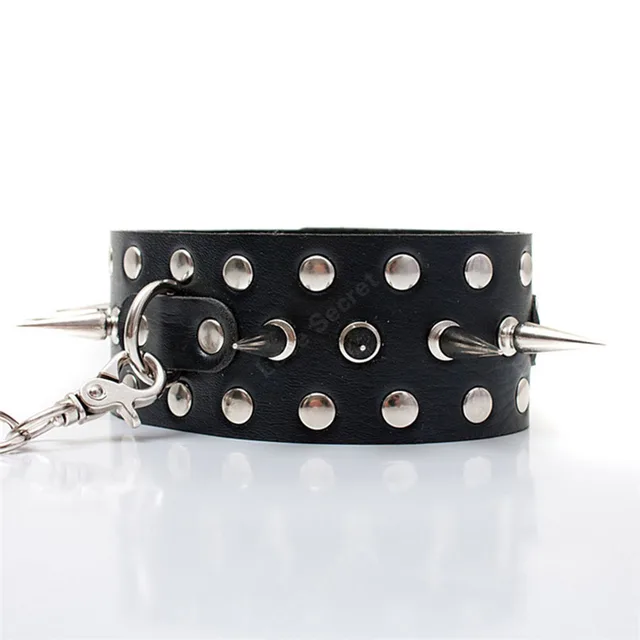 Fetish Bondage Black Rivet Needle Pu Leather Slave Collar Best