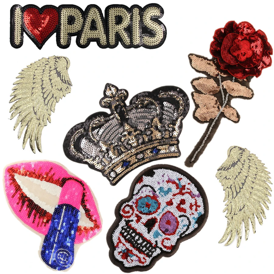 1pcs Hot Big Patches Shine Sequin 3d Sticker Stickers Wings Rose ...