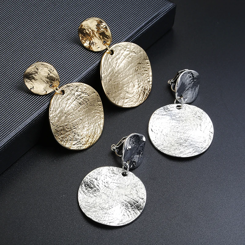 Za Vintage Metal Textured Round Disc Clip On Earrings Without Piercing ...