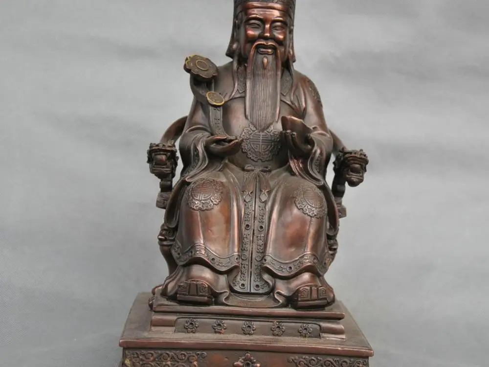 12 ''Cina Mammon Dewa Tanah Tahan Yuanbao Naga Kursi Patung Perunggu ...