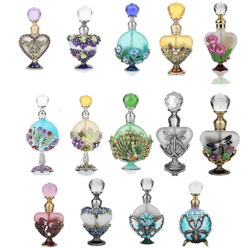 Antiqued Hand-Painted Glass Perfume Containers