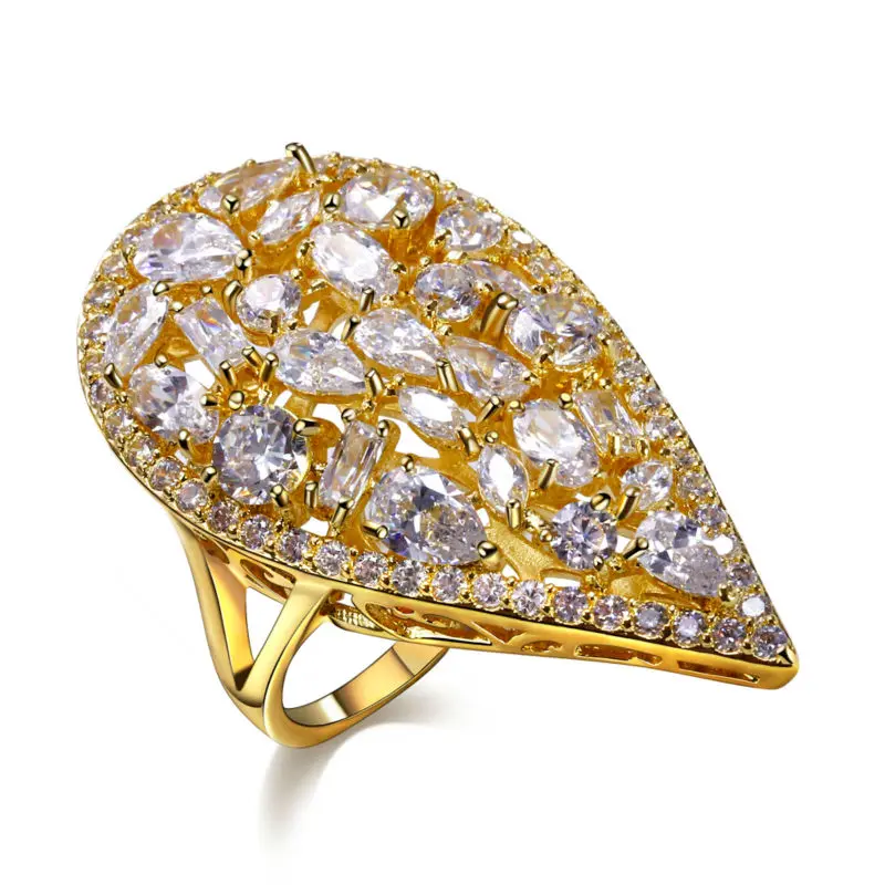 Tendencia de la moda 2018 nuevo gran gota de agua forma oro color prong ...