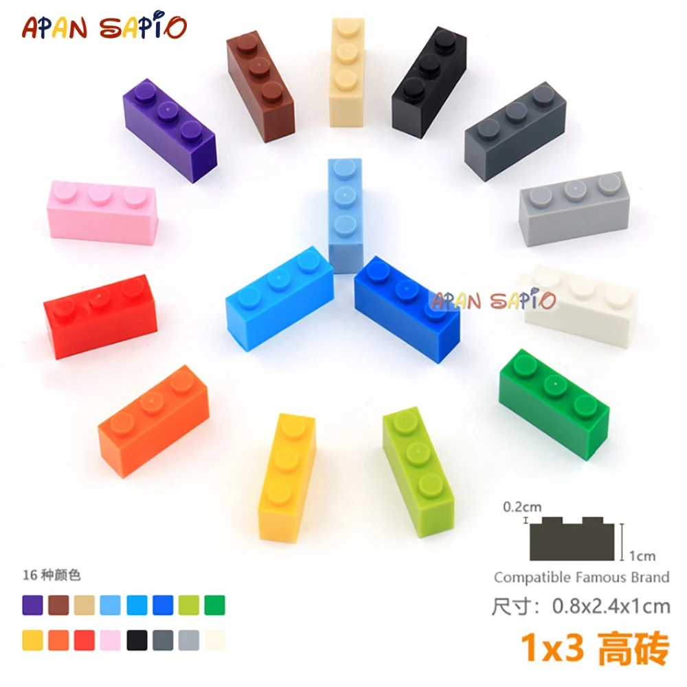 15pcs/lot DIY Blocks Building Bricks Thick 1X3 Educational Assemblage ...
