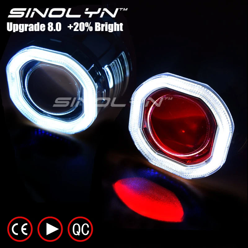 Sinolyn COB LED Angel Eyes Halo HID Car Projector Lens Headlight Bi ...