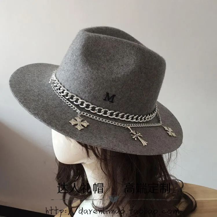 Jazz cap mixed grey crow heart chain cloth hat ms wide brim hats black ...