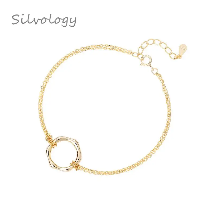 Silvology 925 пробы серебряные ажурные Восьмиугольные браслеты золотые простые креативные модные ...