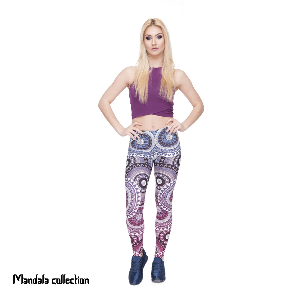 Women Legins Mandala Ombre Blue Printing Legging Fashion Casual High