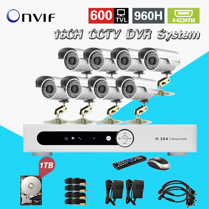 16CH CCTV DVR system with 8 ch 600tvl Night vision waterproof video ...