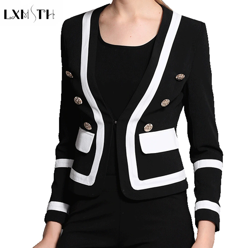 LXMSTH Fashion 2019 Designer Blazer Women's V Neck Black White Color ...