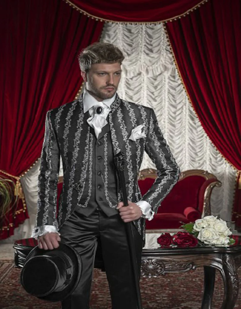 Schwarz Brokat Jacke Und Stickerei Anzug Bräutigam Smoking Groomsman Anzug Nach Maß ...