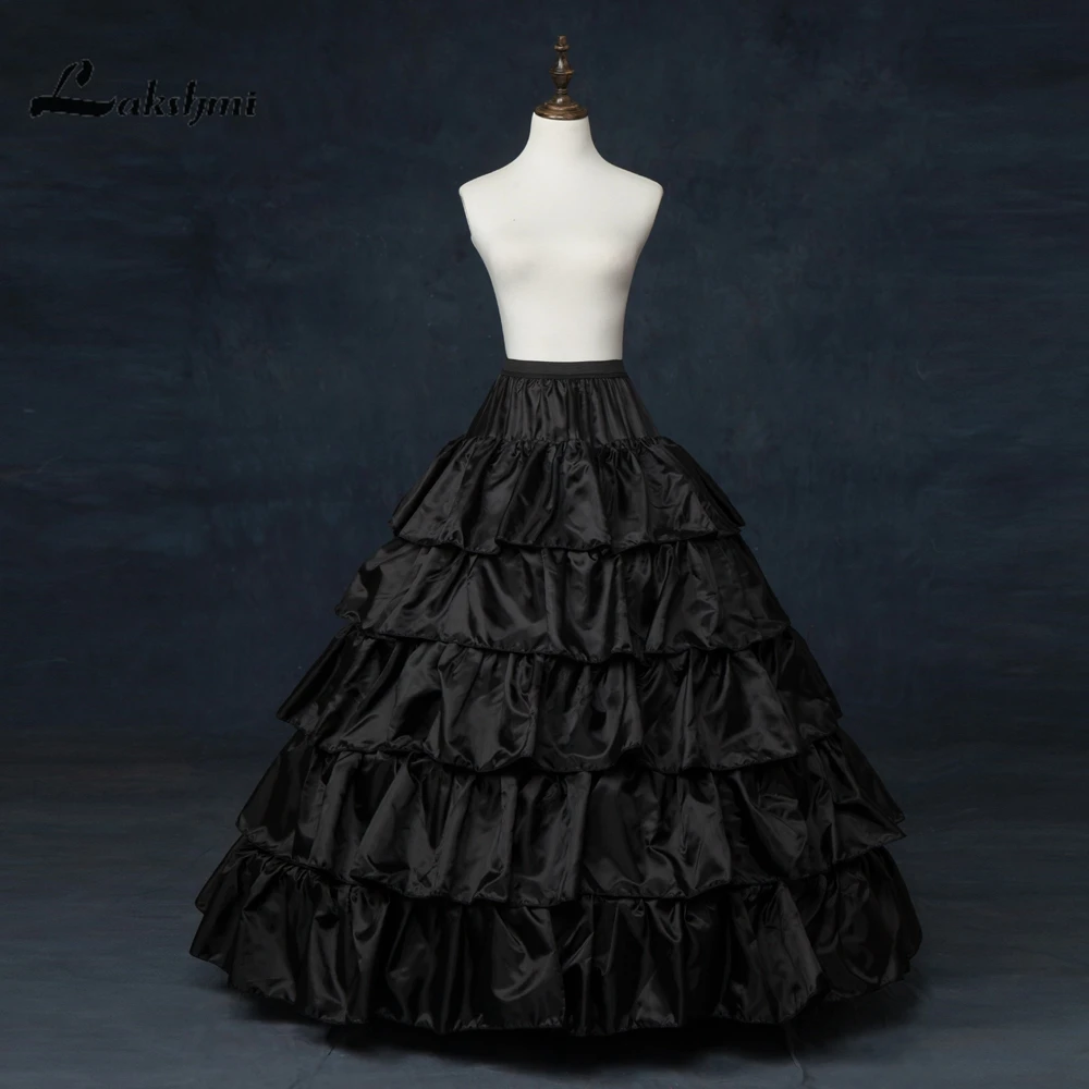 Stock 5 Layers Black Petticoat with Ruffles Ball Gown 4 Hoops Crinoline ...