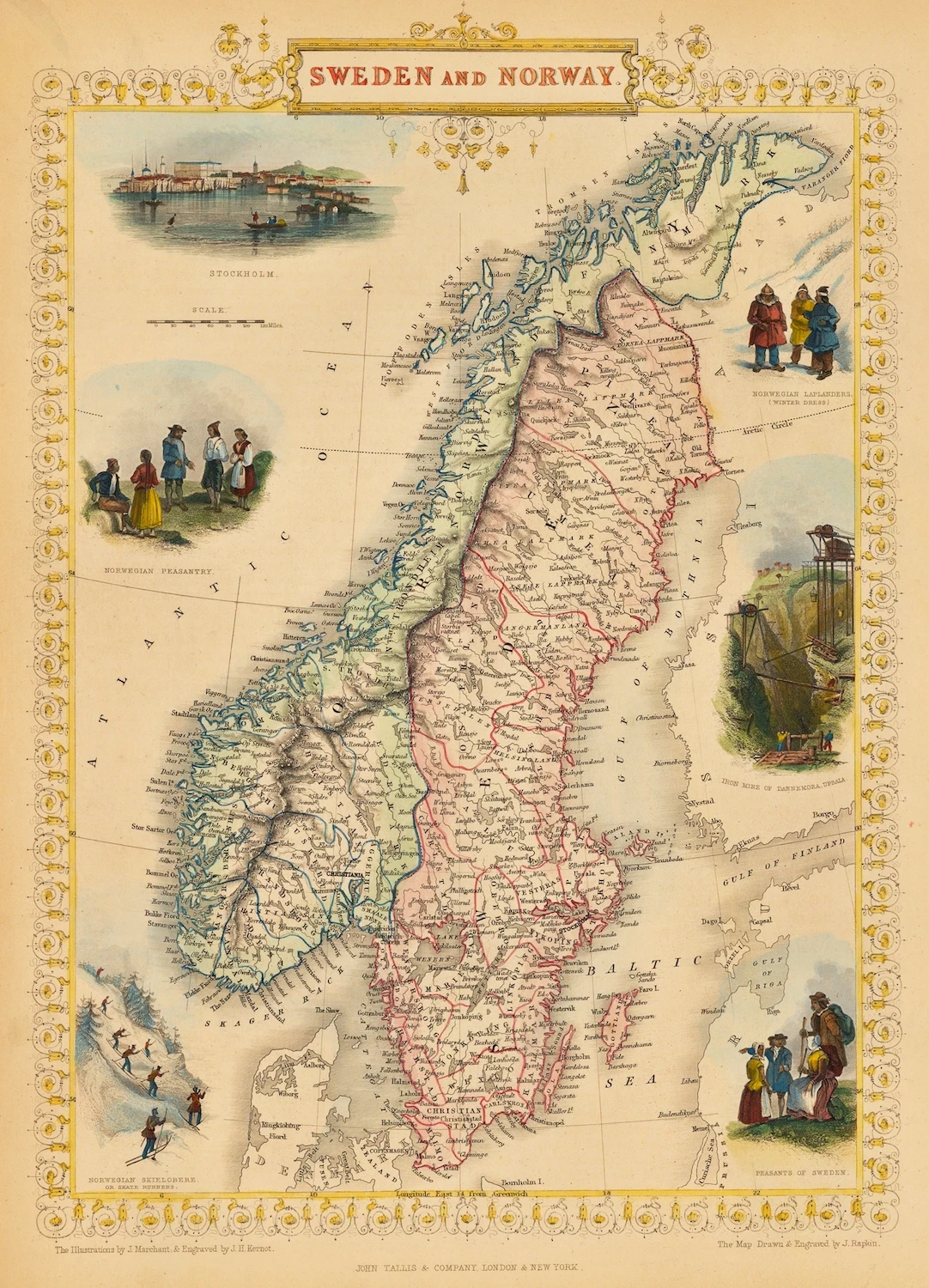 Pôster De Mapa Vintage Suécia E Noruega (1851), Pinturas Clássicas Em Lona, Adesivos Para ...