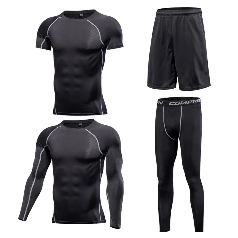 Quick Dry Running Sets Men's 4PCS Sport Suit Compression Tights Sports ...