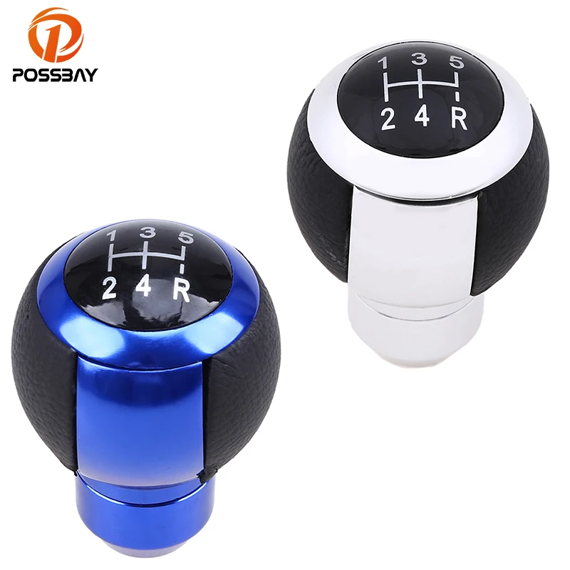 POSSBAY 5 Speed Gear Knob Aluminum+Leather Truck Manual MT Gear Stick ...