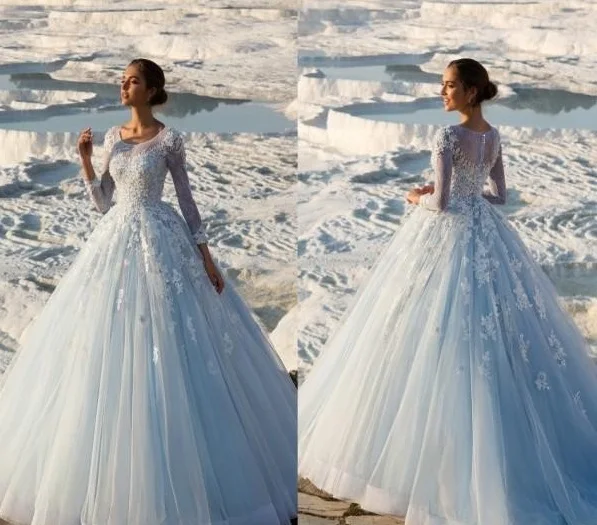 Powder Blue Lace Bridesmaid Dresses