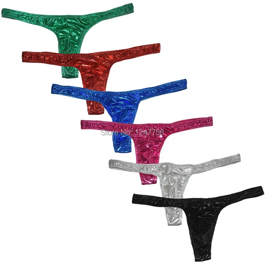 Fashion Men Underwear Male Stretchy G-string Pants Shiny Leather Like T ...