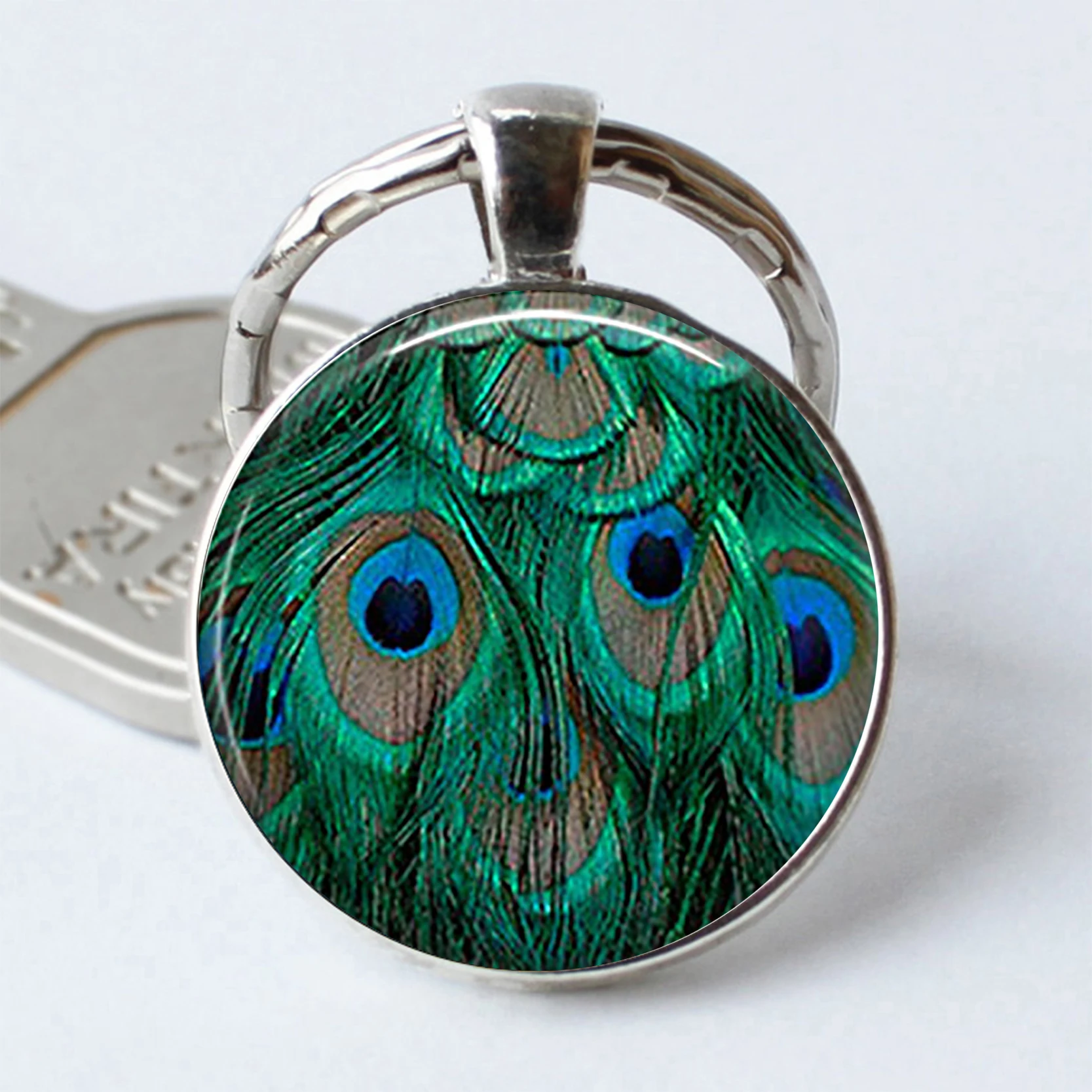 Peacock Feathers Keychain Resin Cabochon Glass Keyring Key Chain Ring In Key Chains From Jewelry