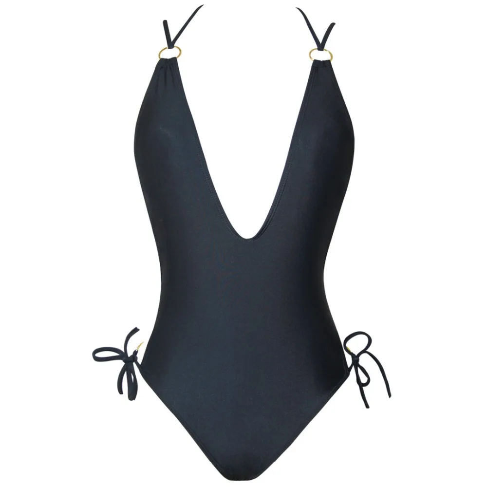 Bather 2018 Sexy Strappy Deep V Neck One Piece Swimsuit Women Swimwear