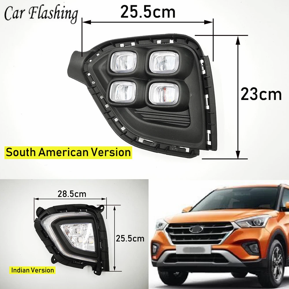 Car Flashing 1Pair DRL LED Daytime Running Light fog lamp with yellow signal lamp For Hyundai ...