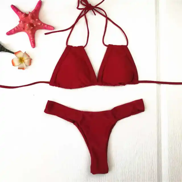 Hongfenyueding Swimsuit Red Sexy Brazilian Thong Bikini Set Bandeau