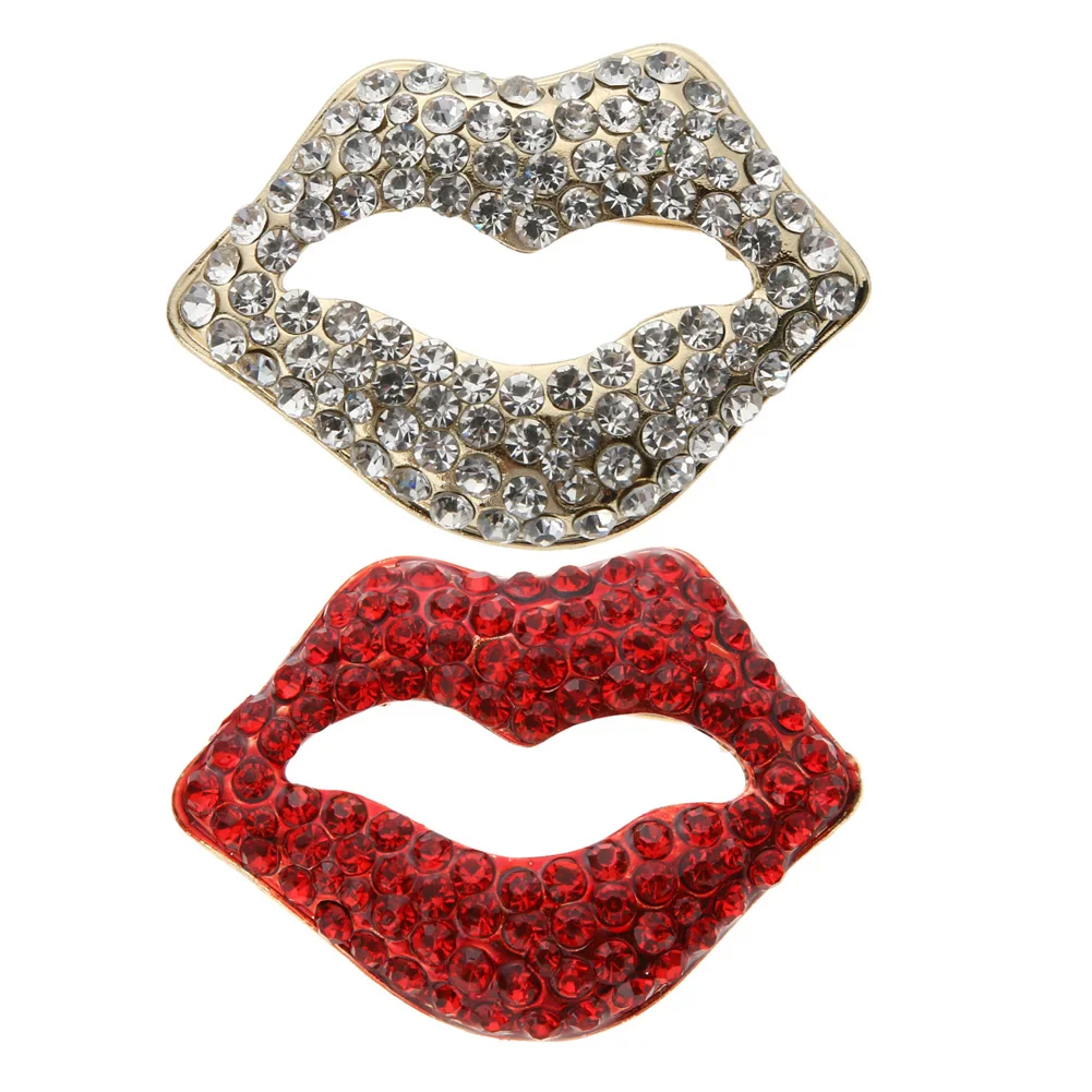Sexy Crystal Red Lips Brooch Pin Vintage Kiss Brooch Pins Women Garment Fashion Jewelry Factory