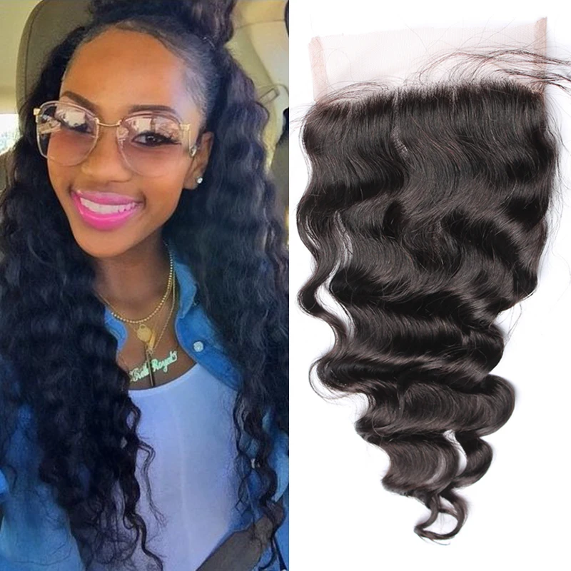 7A Peruvian Lace Closure Loose Wave 5x5" Lace Closure Bleached Knots ...