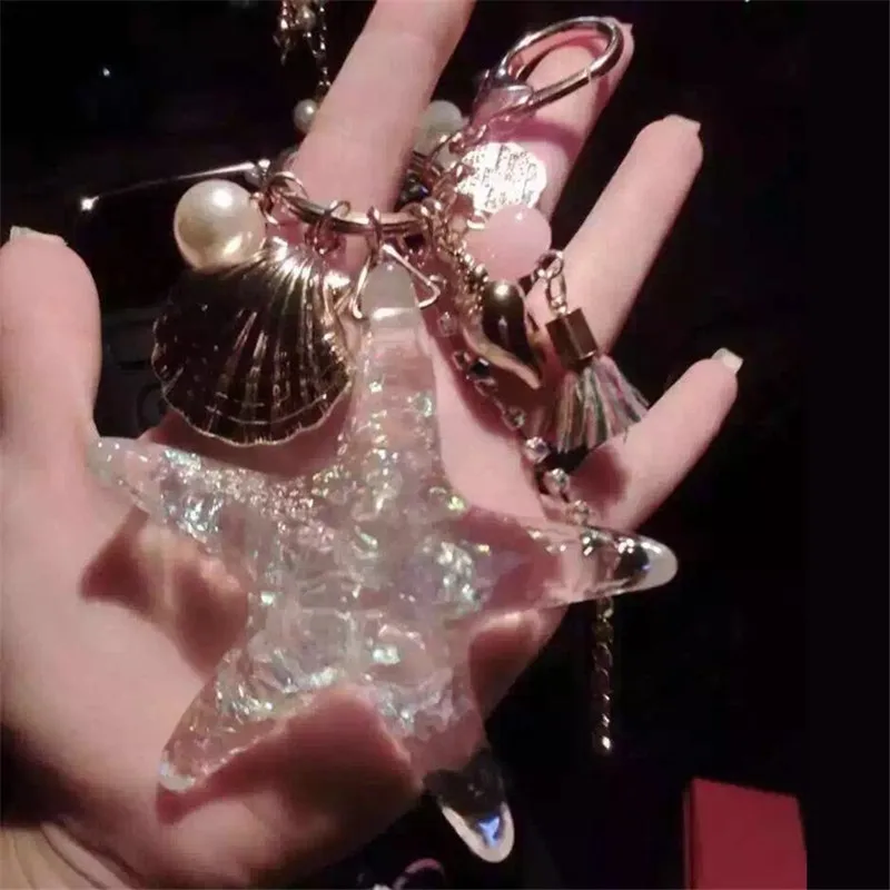 Sea Star Shell Pearl Lover Keychain Tassel Flower Key Chain For ...