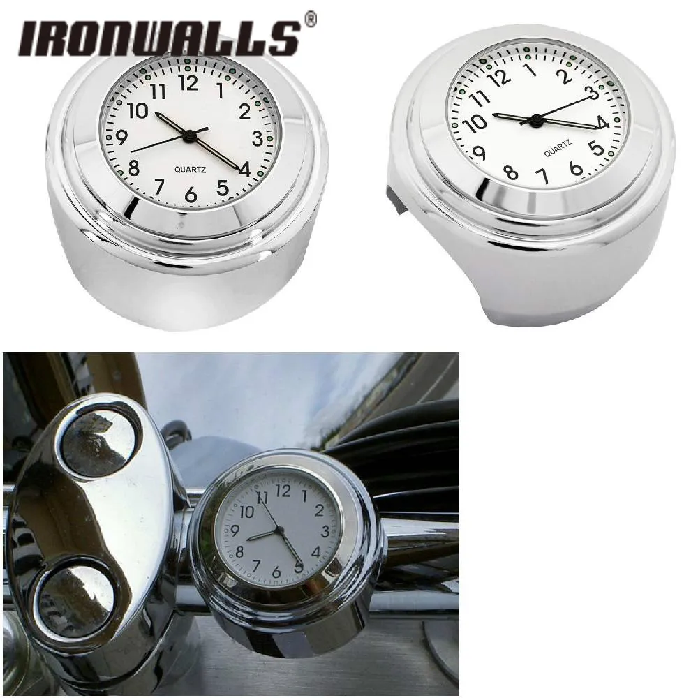 Ironwalls 7 8 Chrome Motorcycle Handlebar Mount Quartz Clock Watch For