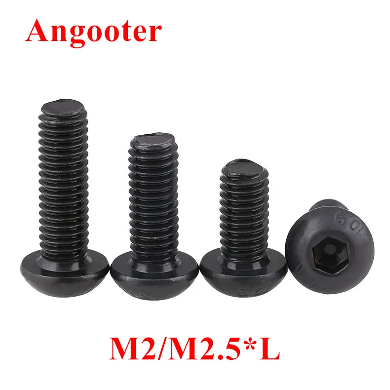1000pcs M2 M2.5*L Black Steel Hexagon Socket Button head Screw Round ...