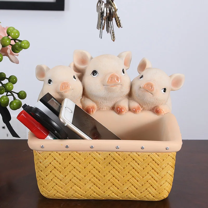 Fun-three-piglet-resin-storage-box-Cute-cartoon-pig-rabbit-desk-remote ...