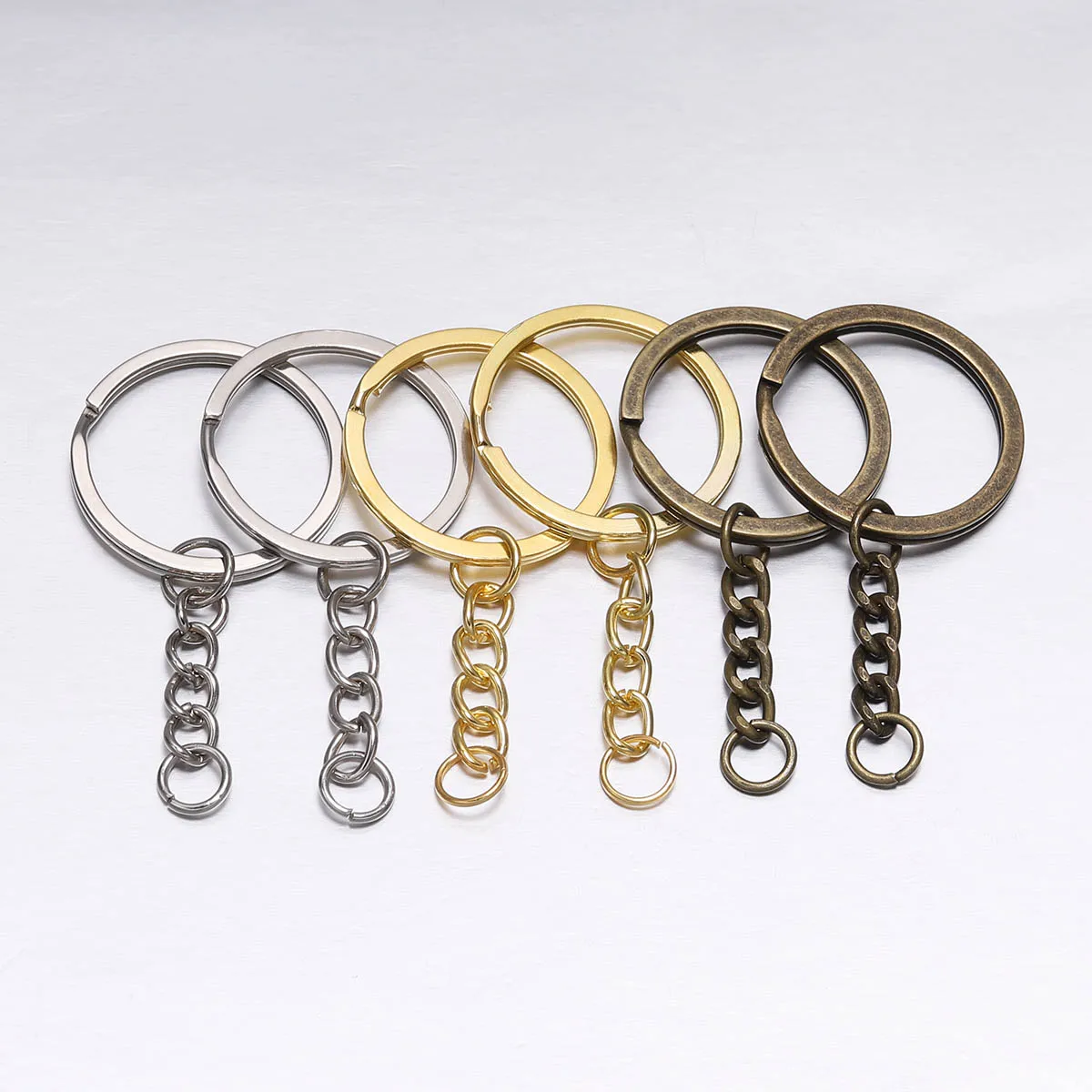 10-pcs-30mm-Polished-Gold-Long-Round-Split-Keyrings-Keychain-with-Short ...