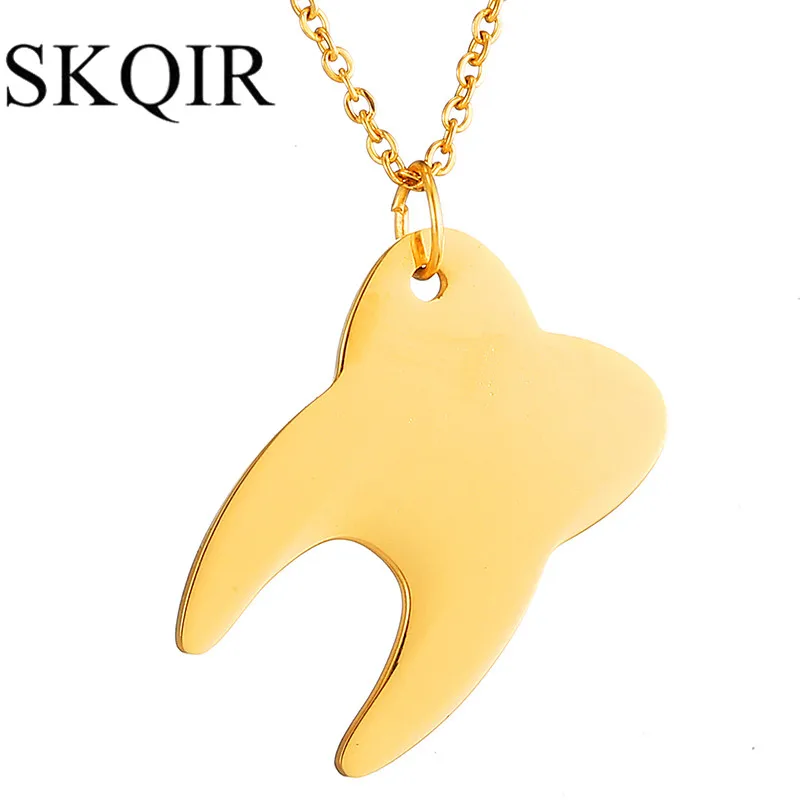 Skqir Charm Solid Tooth Necklace For Women Free Engraving Gold ...