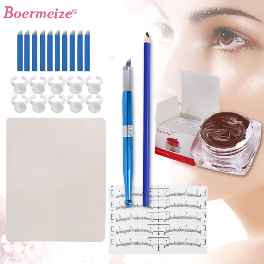 Eyebrow-Microblading-Kit-Tattoo-Blades-Needles-Ink-Cup-Manual-Pen ...
