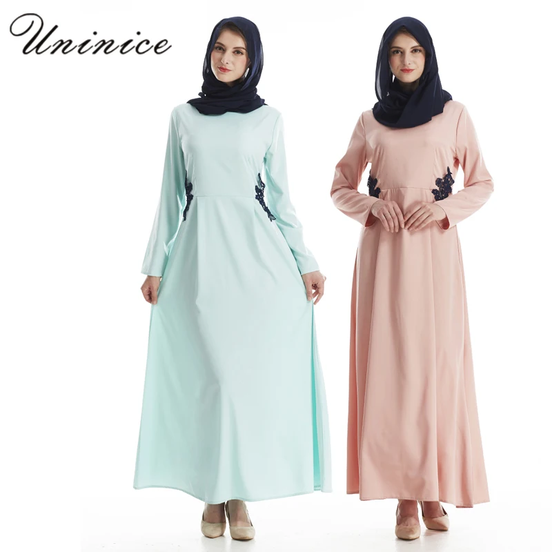 Fashion Muslim Maxi Dress Abaya Lace Gowns Hijab Thobe Islamic Prayer ...