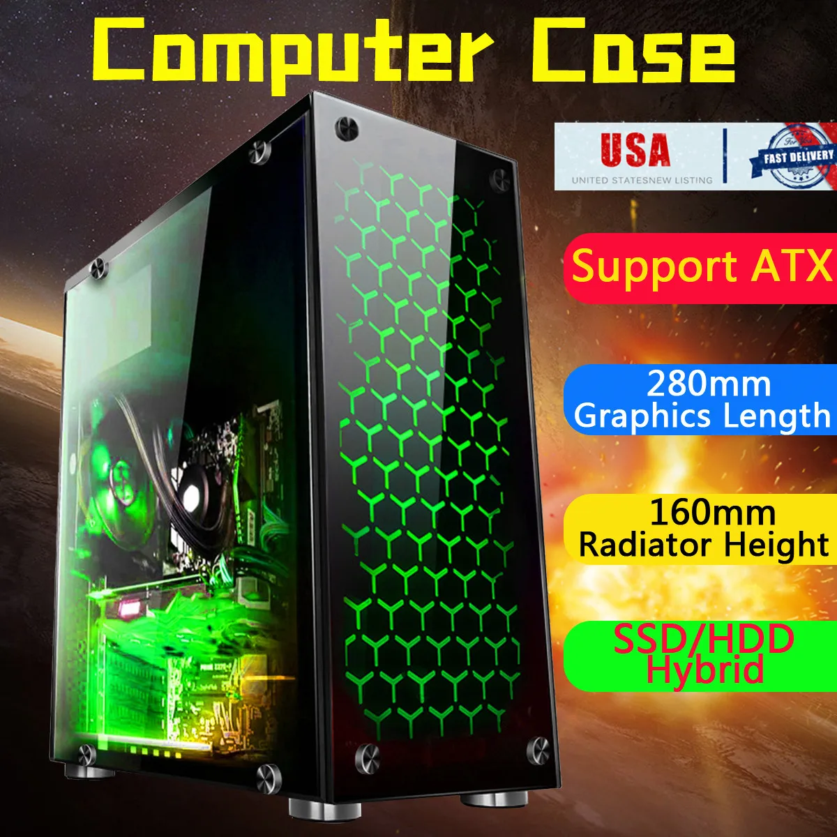 Leory 1Pcs Gaming Computer Case Cover Side Translucent 4x12cm Fans ...