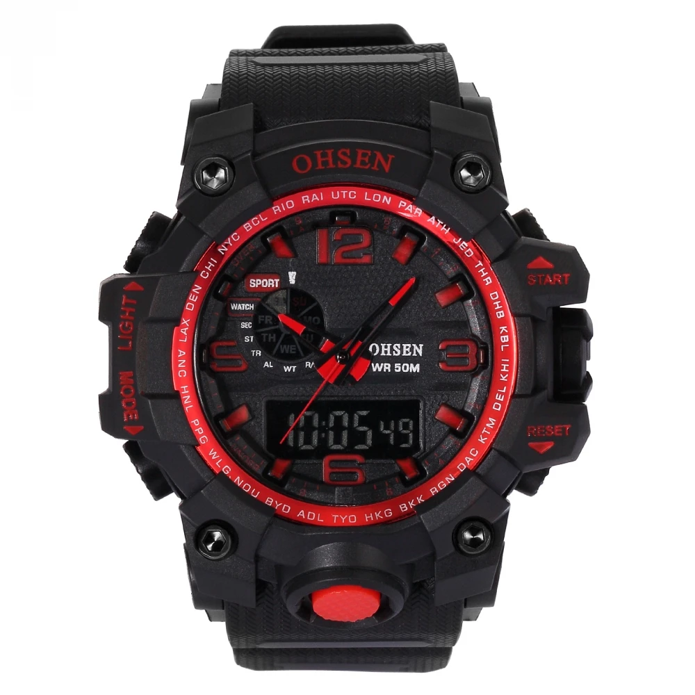 OHSEN Big Oversized Red Digital Analog Calendar Alarm Chronograph ...