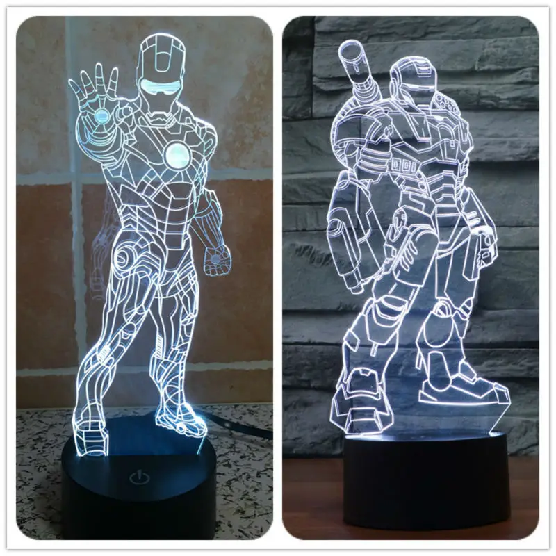 3D Visual LED Iron Man Night Lights for Kid Switch Light USB Charger ...