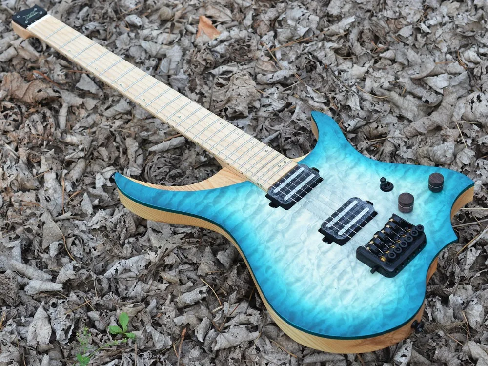 Nk Headless Electric Guitar Style Model Red Burst Eye Poplar Veneer Top ...