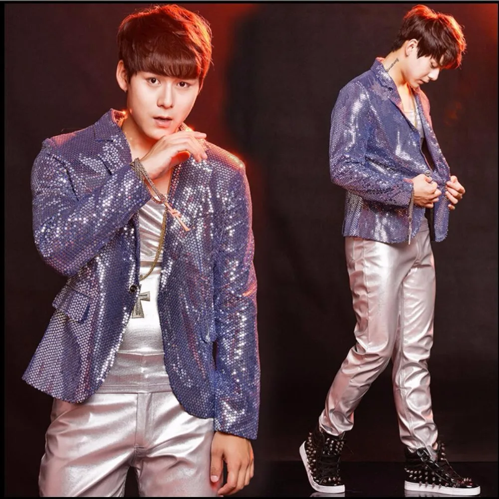 New Punk Men's Sequins Jacket Suit Gd Paillette Suits Nightclub ...