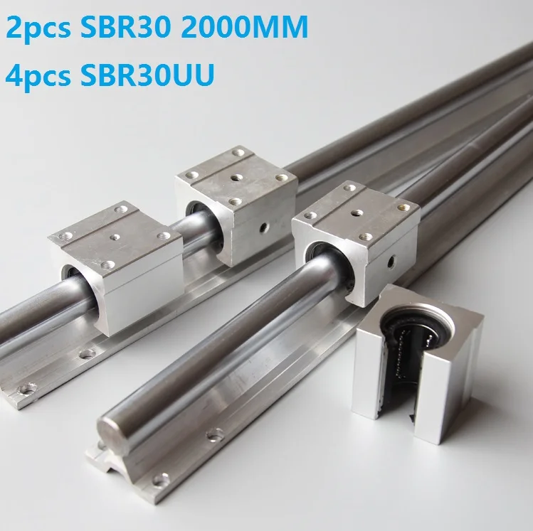 2pcs SBR30 L 2000mm linear guide support rail + 4pcs SBR30UU linear ...