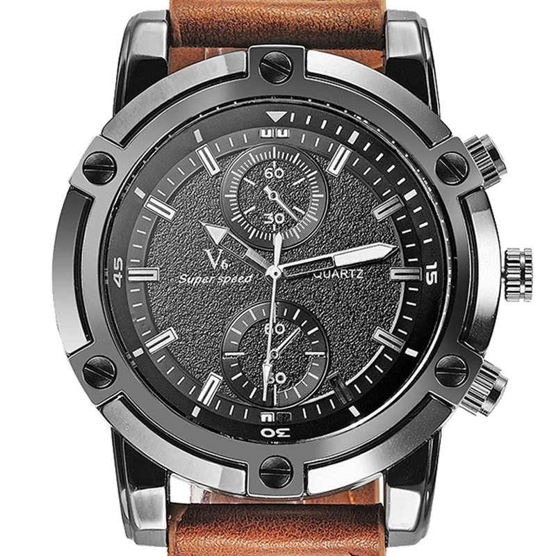 V6 Fashion Men's Sports Watches Leather Strap Luxury Quartz Watch ...
