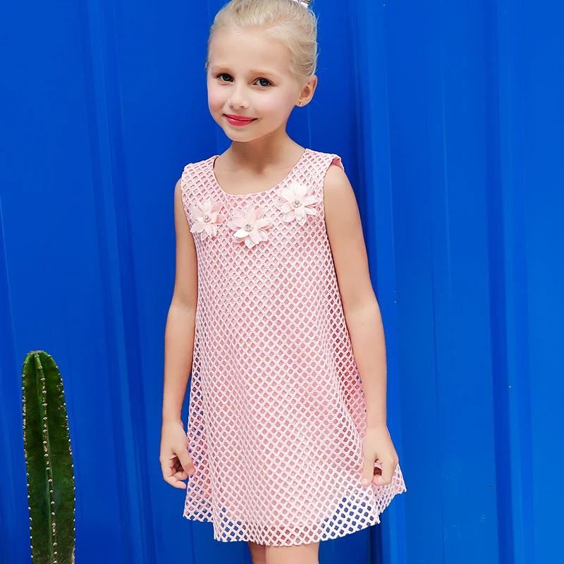 Summer 2017 New Model Girls Dress Sleeveless Pink Grenadine Girl Casual ...