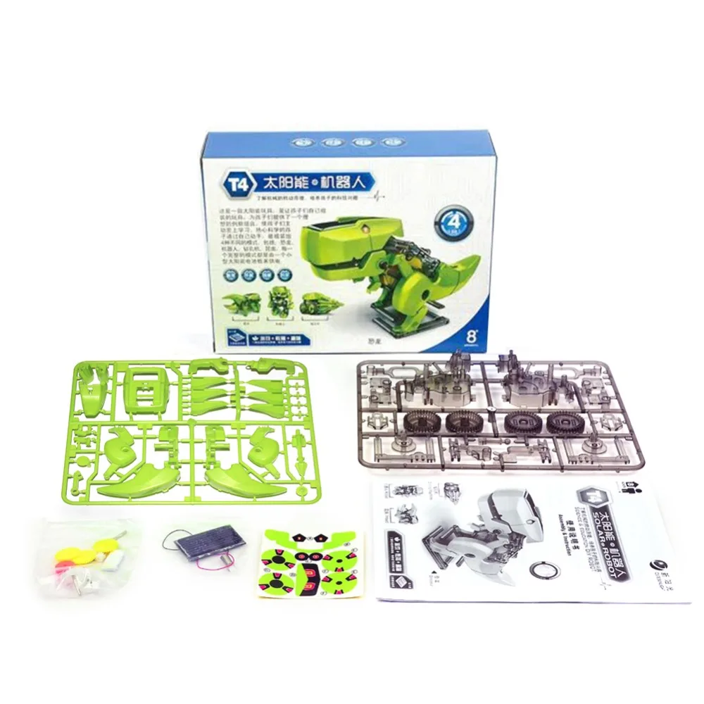4 in 1 3D DIY Solar Powered Robot Toys for Kid Green Safe Energy Driven ...