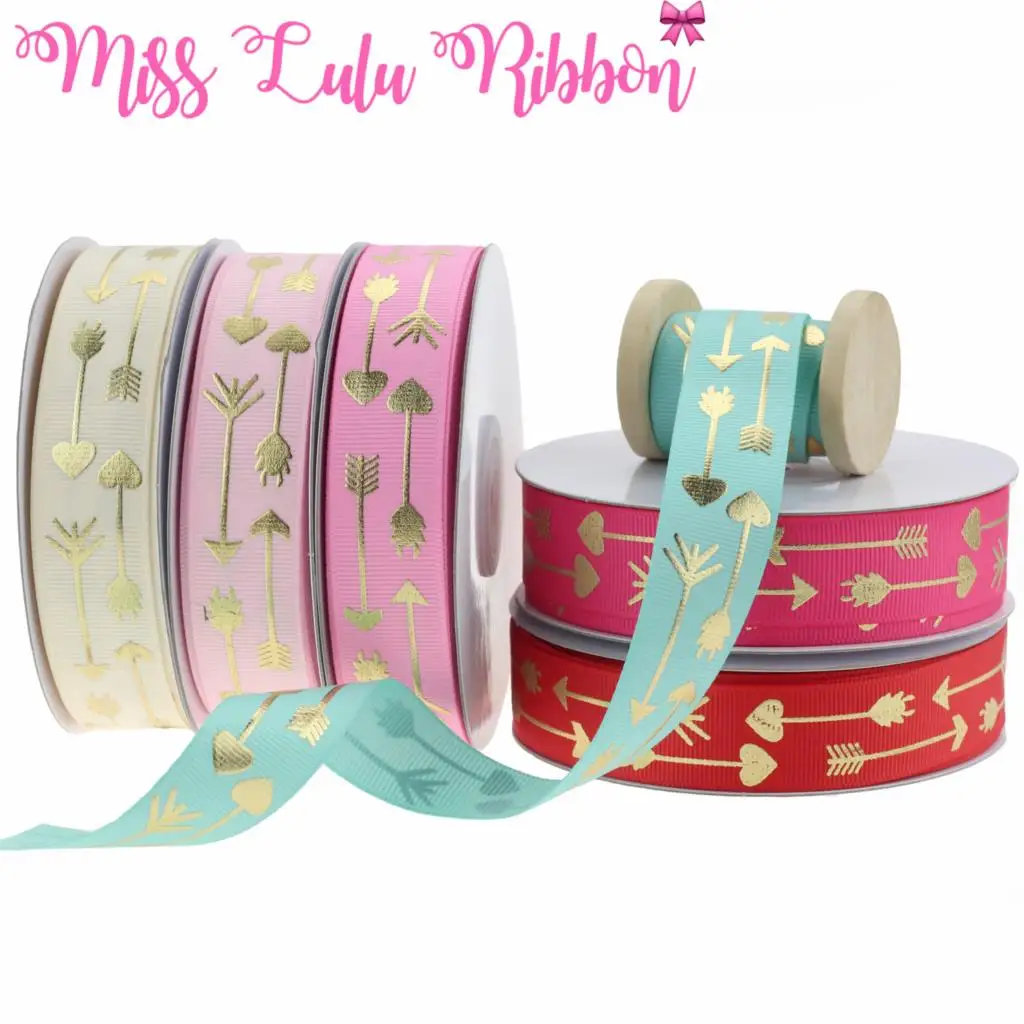 7/8"22mm Arrow Gold Foil Grosgrain Ribbon Hair Bowknots Making Solid ...